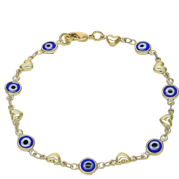 Accessories | Gold Finish Fancy Bracelet Evil Eye And Heart Design Blue ...